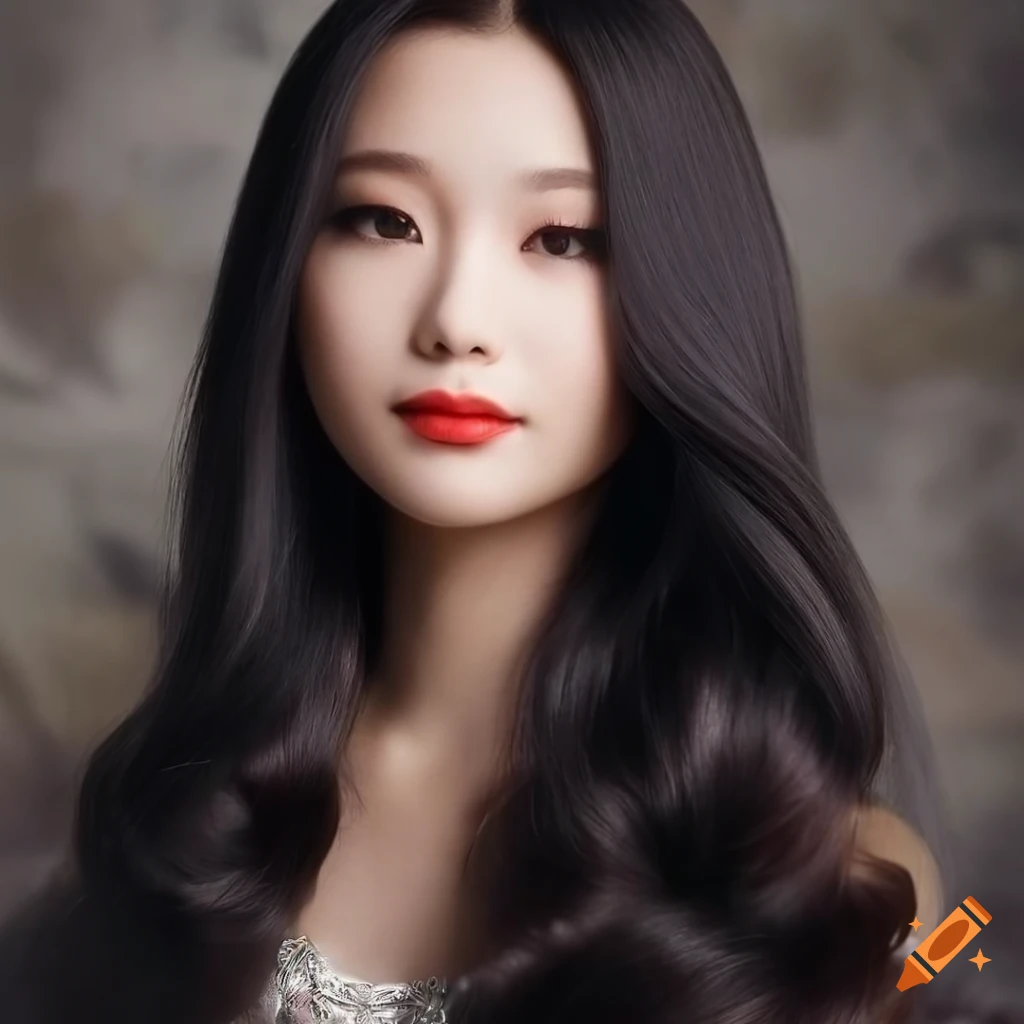 Portrait of Mabel Pines with long dark hair in traditional Chinese ...