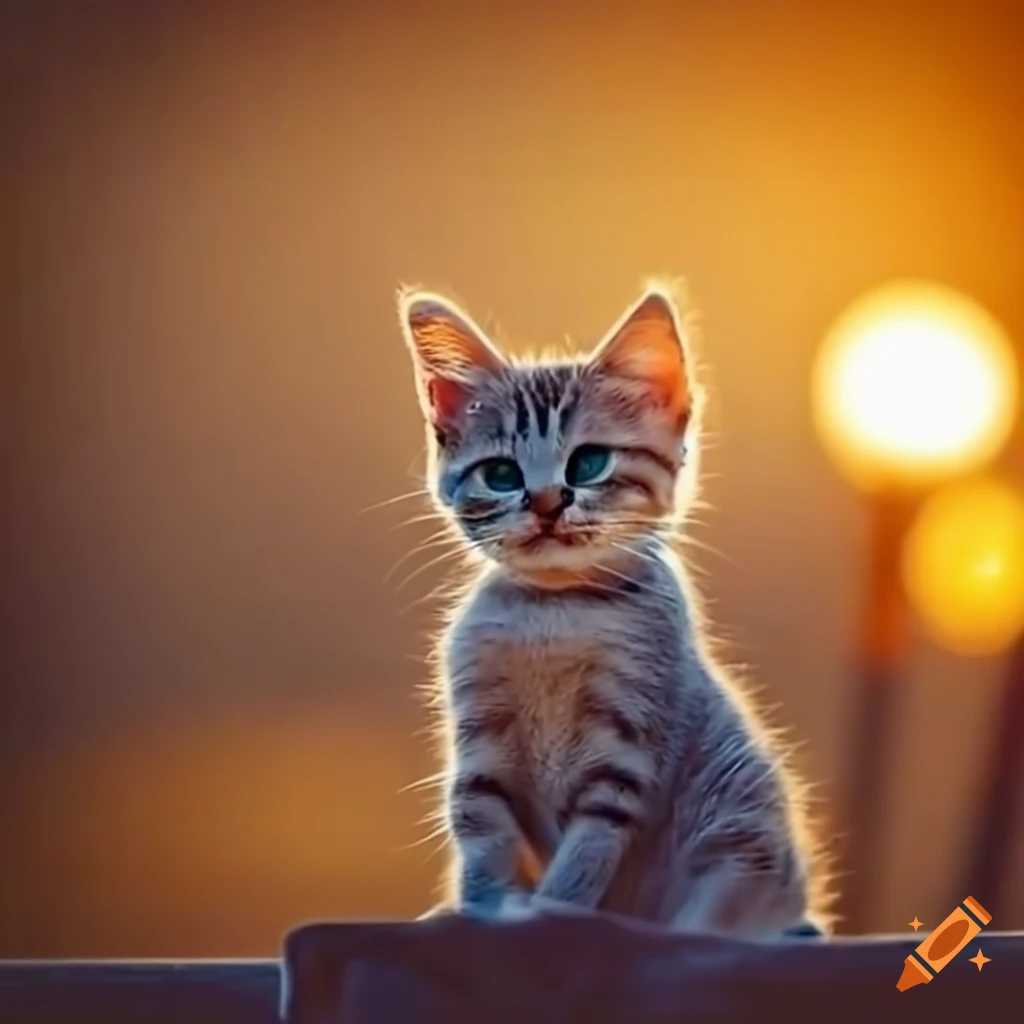 Cute Kitten Observing The Warm Sunrise On Craiyon