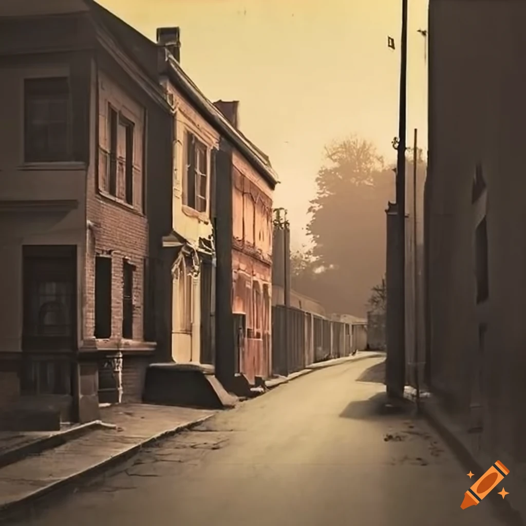 1920s neighborhood street with vintage houses and parked car on Craiyon