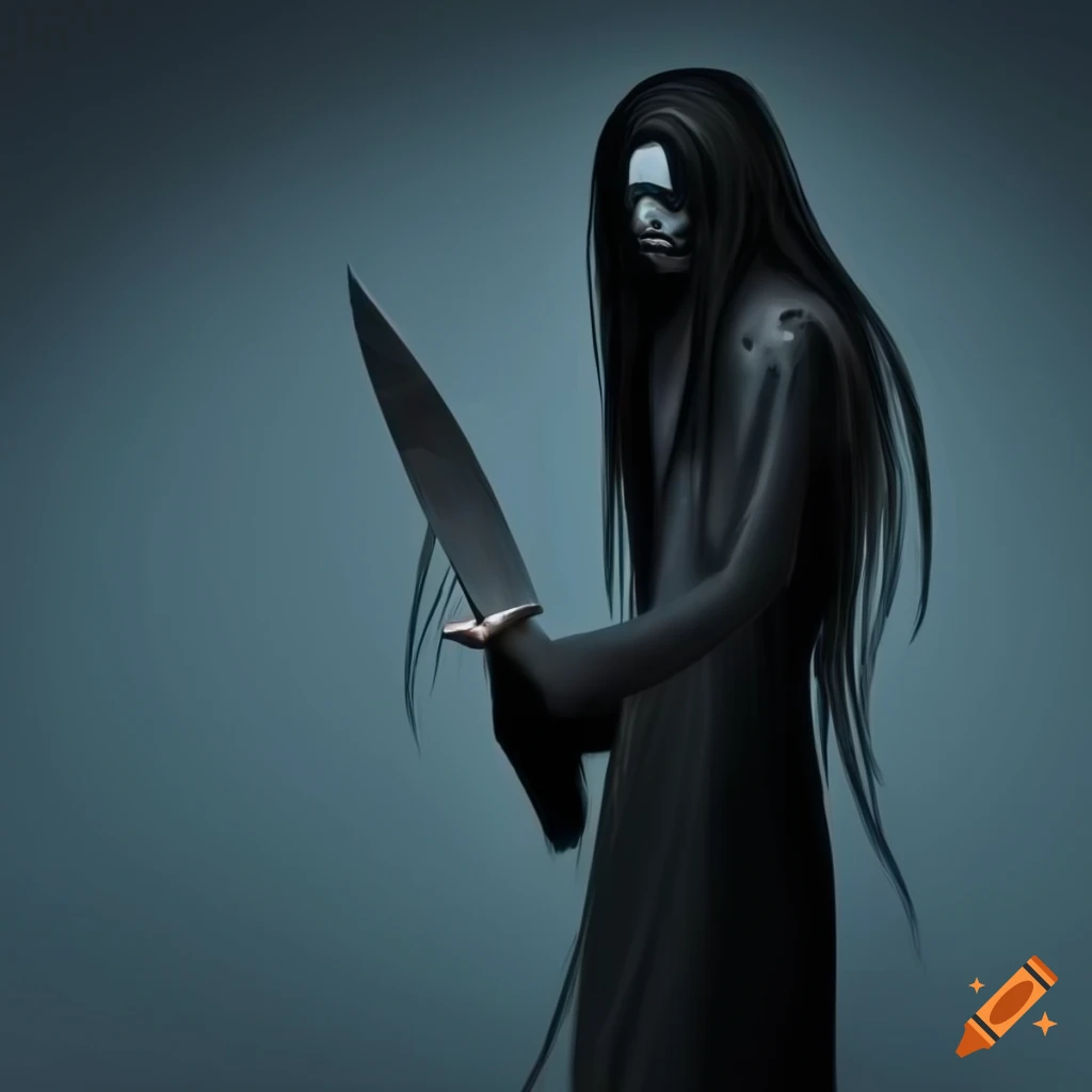 Dark figure with spiky hair and a force field holding a knife on Craiyon