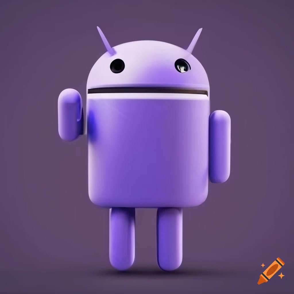 Purple android with sad expression standing next to film reel on Craiyon