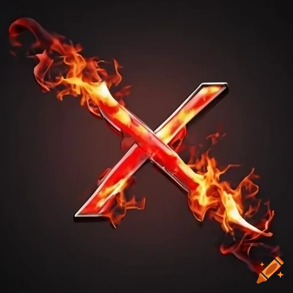 Abstract image with red fire letter x on metal background on Craiyon