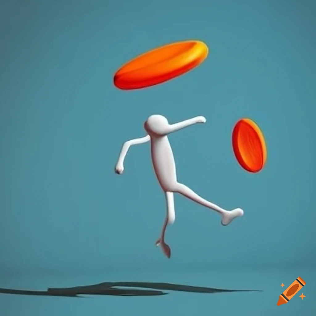 Stick figure throwing frisbee towards a basket on Craiyon