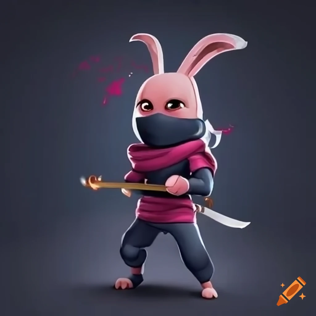 Cartoon ninja rabbit with a sleek look and ninja weapons on Craiyon