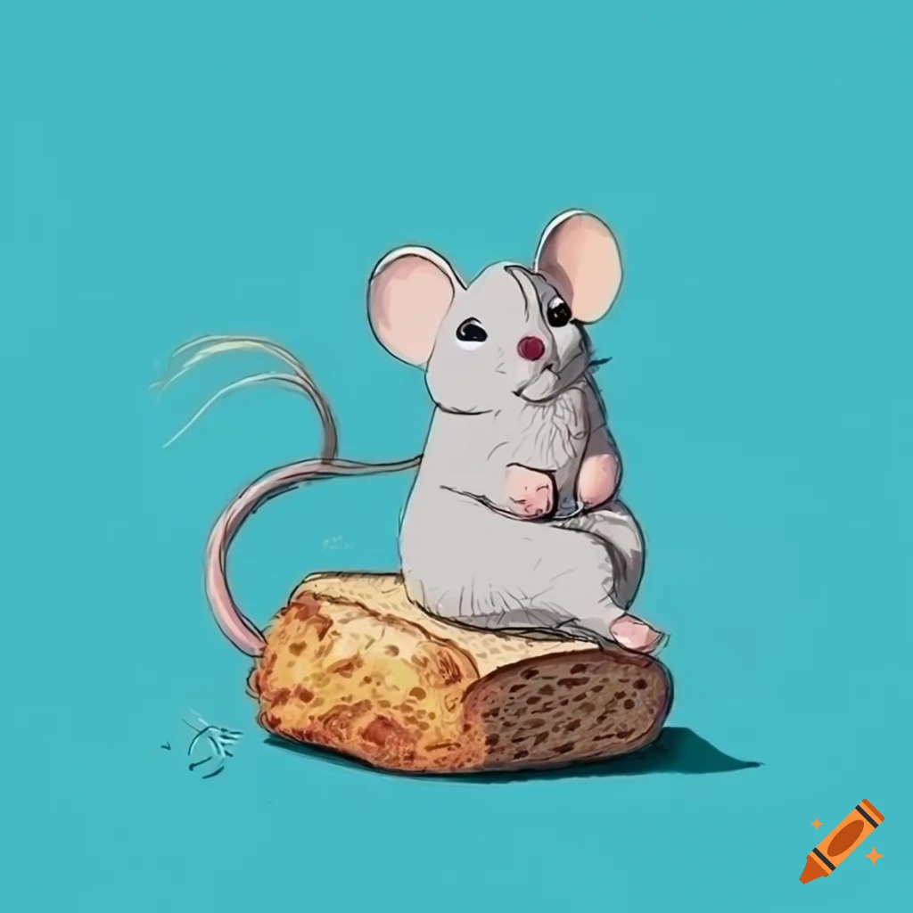 Loving mouse reaching for bread in lush blue grass with Studio Ghibli ...