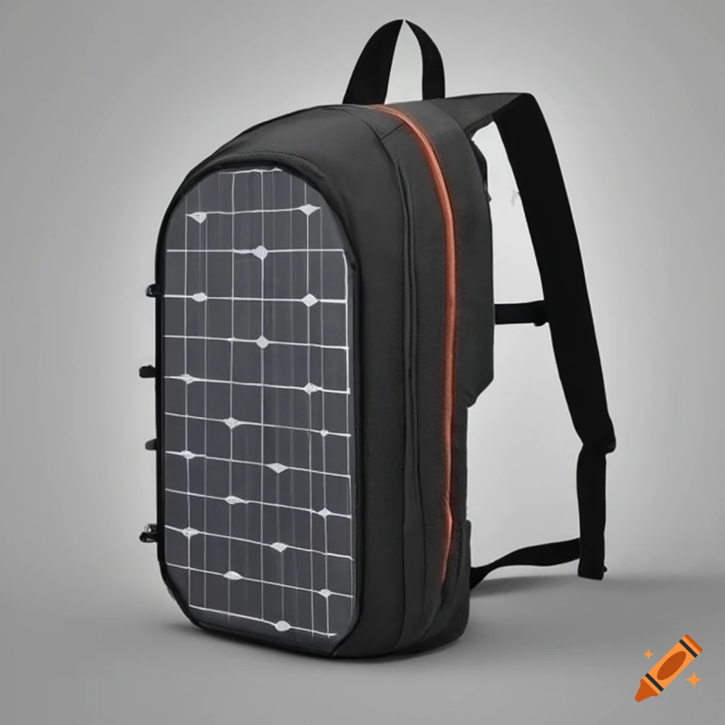 Modern backpack with integrated battery pack and solar panels on Craiyon