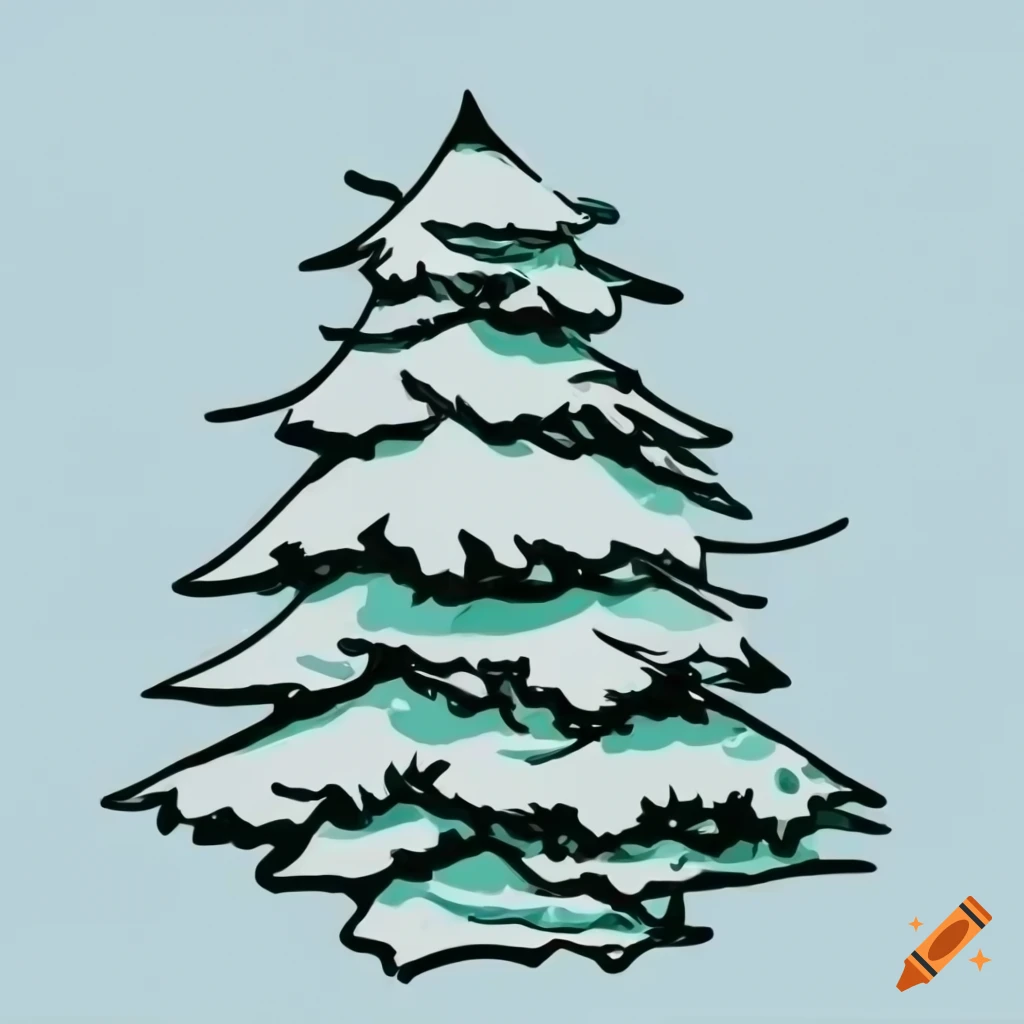 Line illustration of a snow-covered pine tree on Craiyon