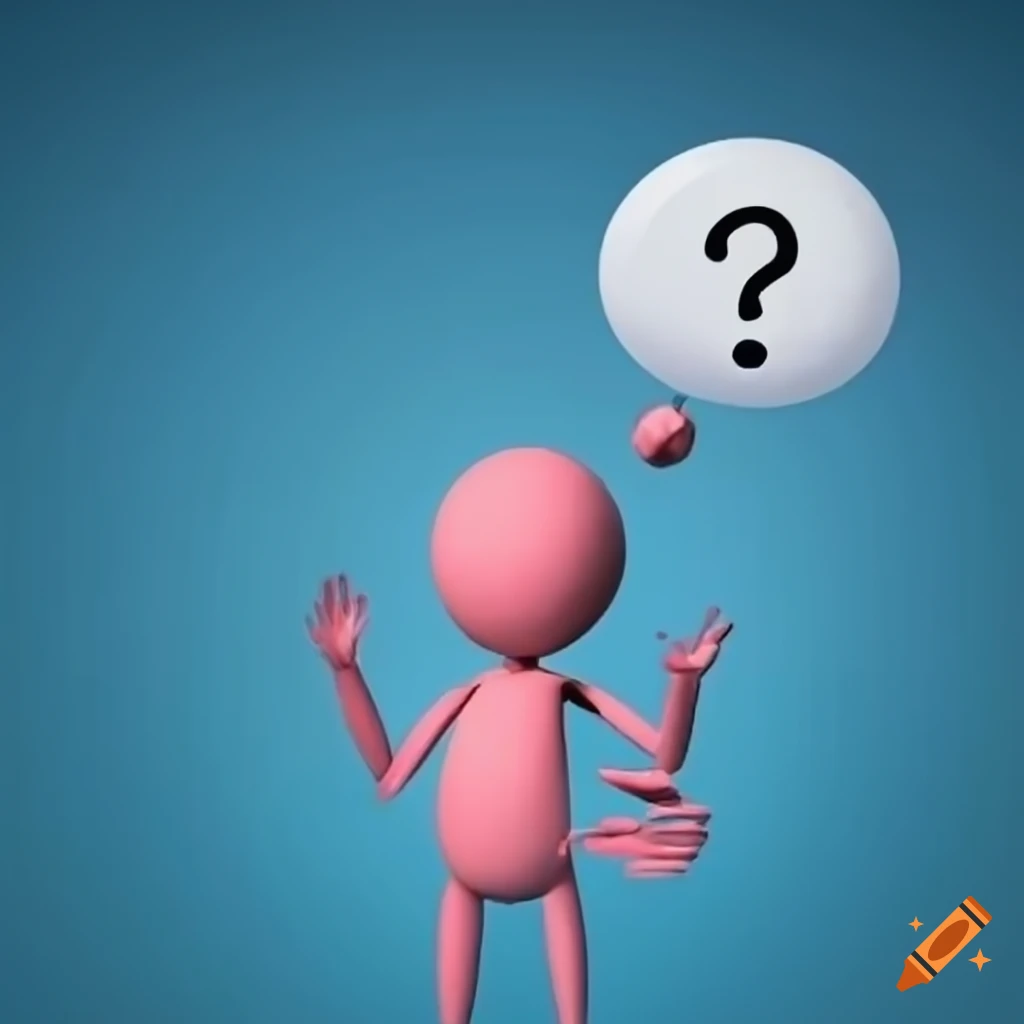 Animated figure shrugging with a question mark cloud bubble on Craiyon