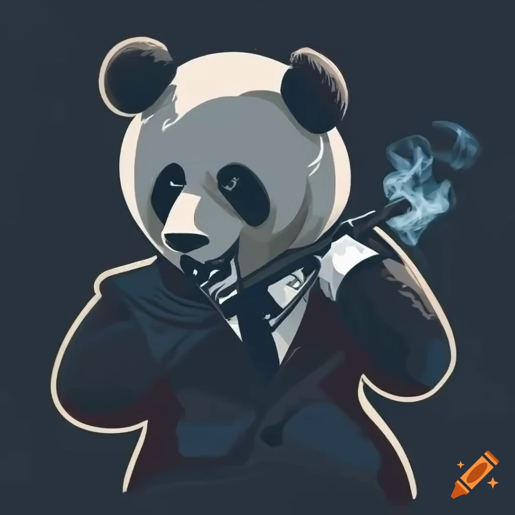 Panda in a suit vaping in e-sport logo style on Craiyon