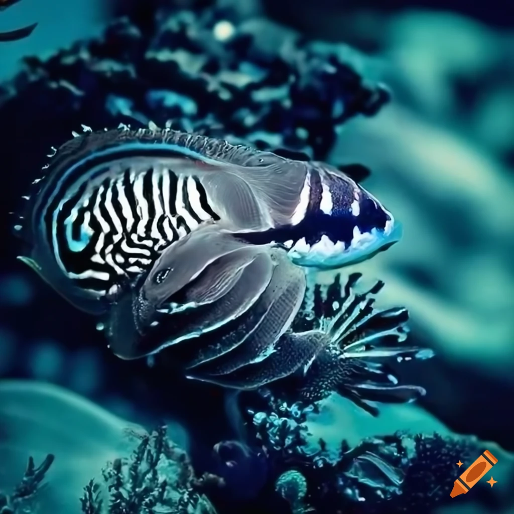 Group of exotic fish in hyper-sharp underwater micro photography on Craiyon