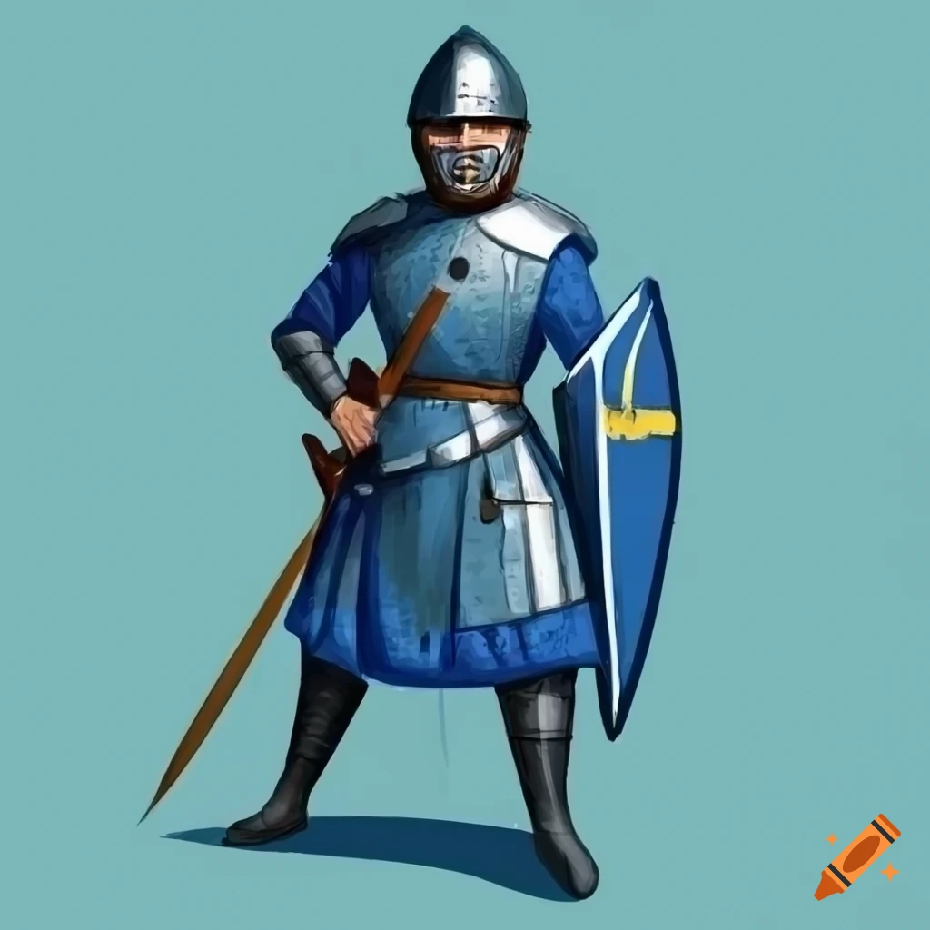 Medieval soldier in a realistic blue sketch style on Craiyon