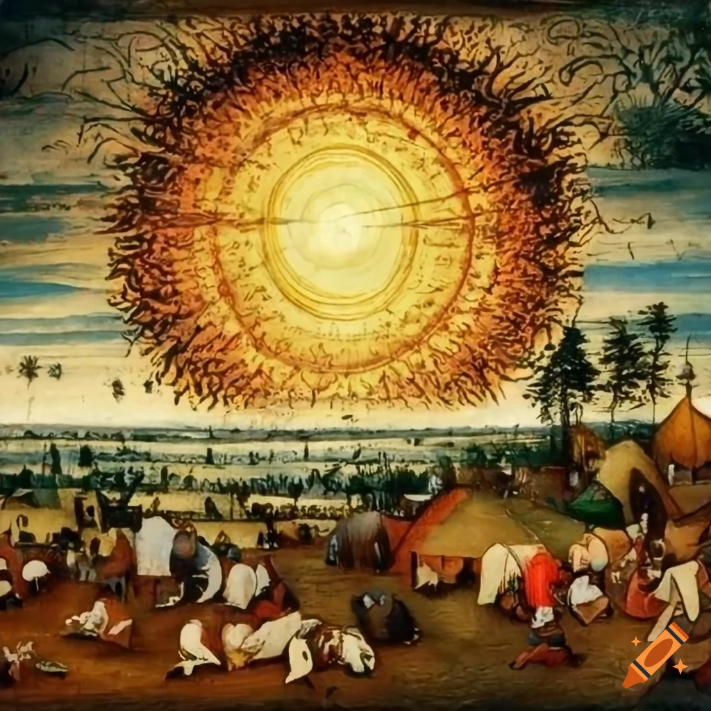 Medieval sun with light rays in the style of Peter Bruegel on Craiyon