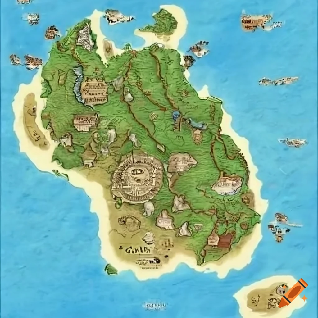 Map of a natural fantasy island on Craiyon