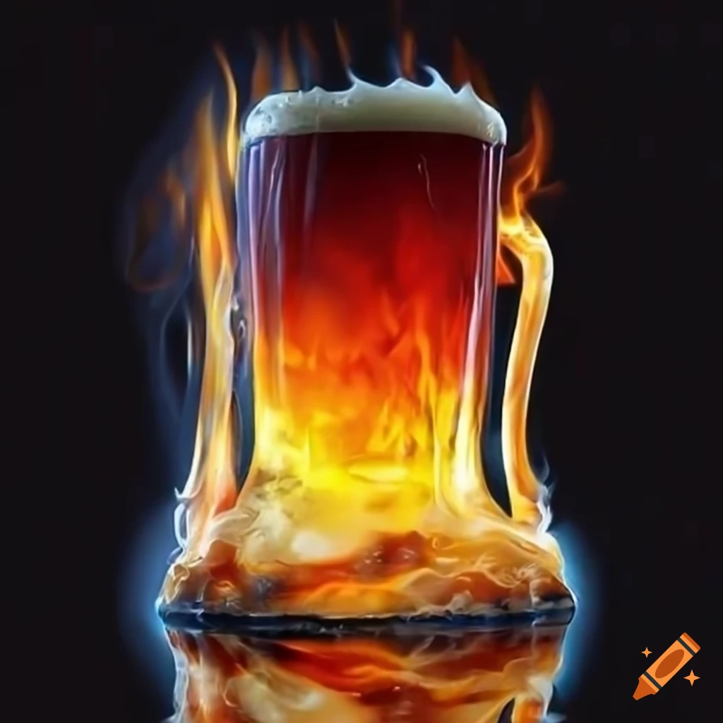 Flaming beer mug in an impressionistic style on Craiyon