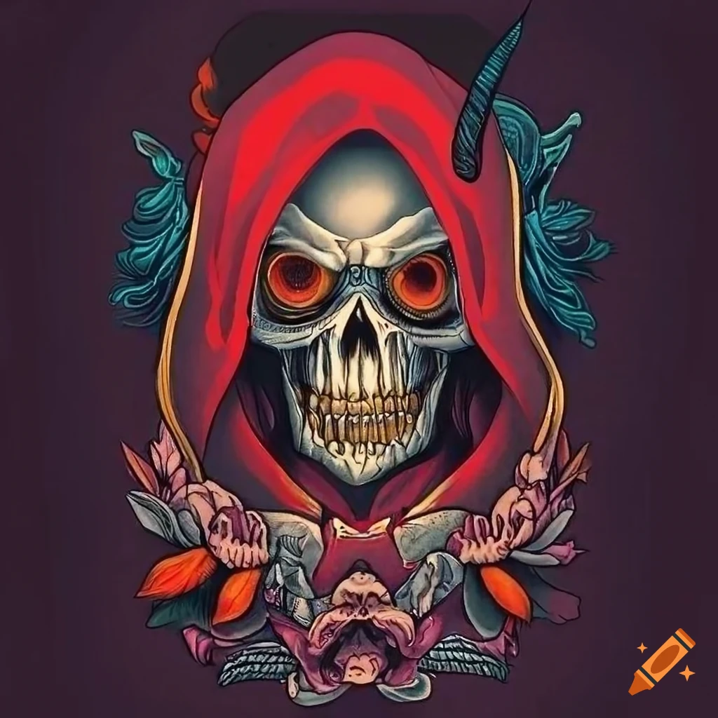 Full body masque of the red death reaper neo traditional tattoo on Craiyon