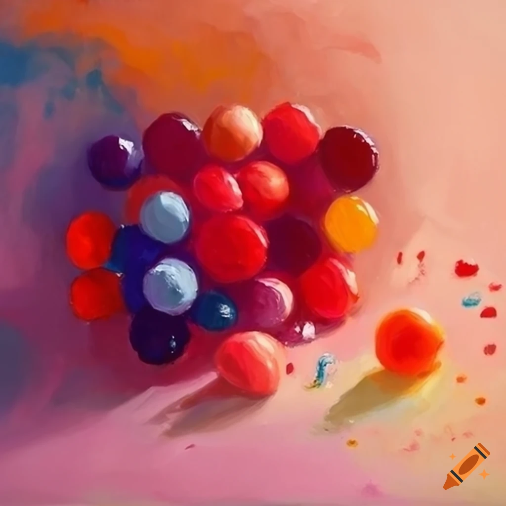 Colorful still life painting of dots candy on Craiyon