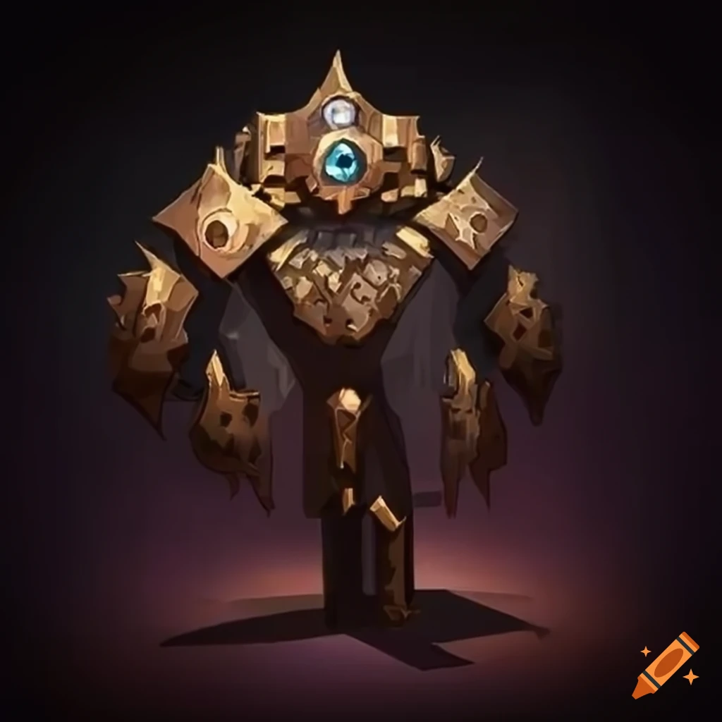 Metal construct with gem eye and shoulder gems in a dnd setting on Craiyon