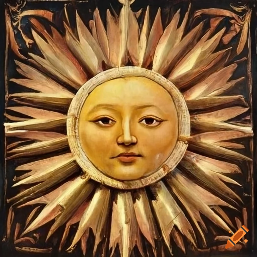 Medieval style painting of detailed sun with light beams on Craiyon