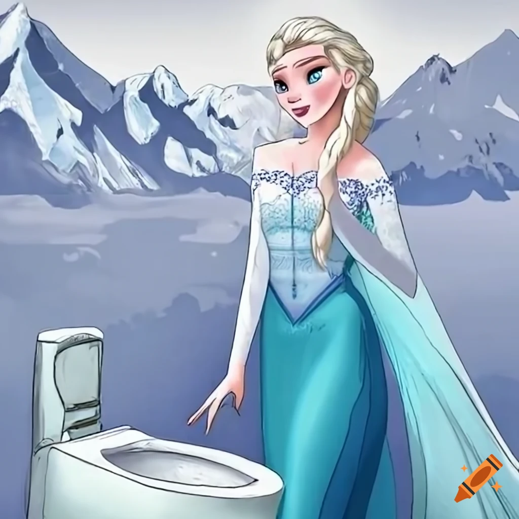 Princess elsa singing on a snowy mountain range on Craiyon