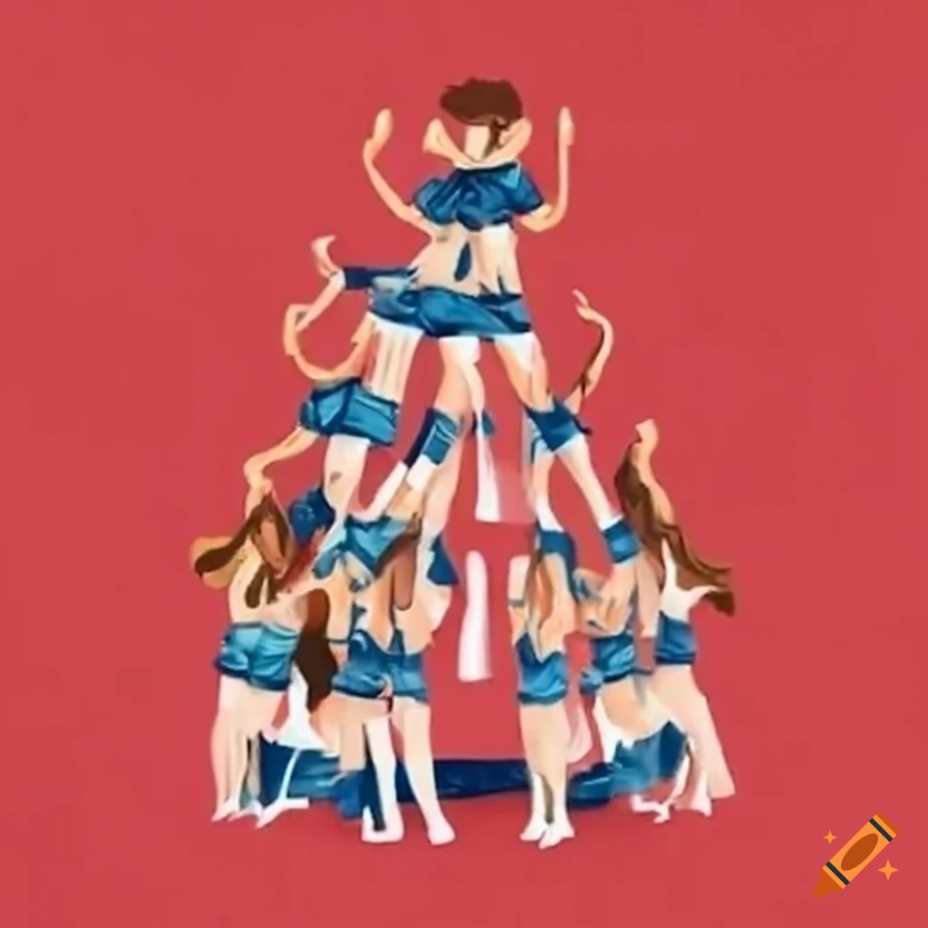Cheerleaders forming a human pyramid on Craiyon