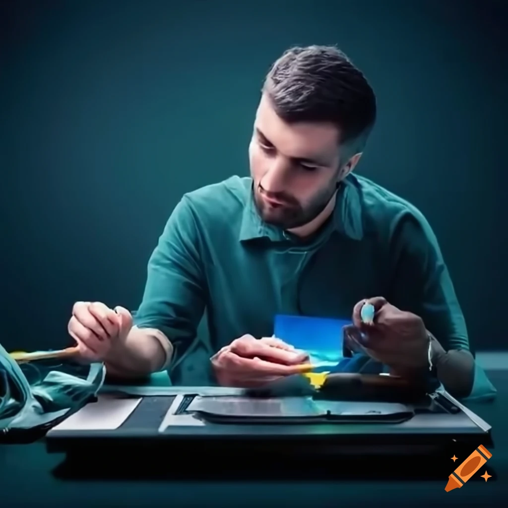 Desk with computer repair tools and opened computer on Craiyon