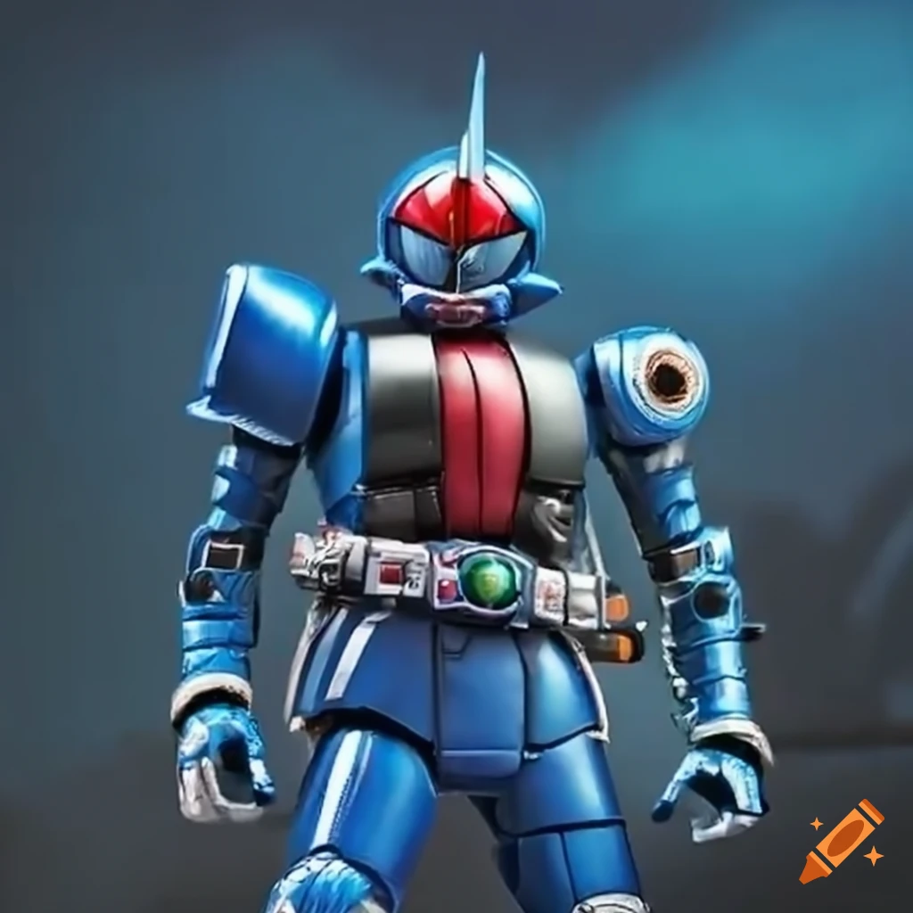 Zaku kamen rider riding blue motorcycle at paris highway on Craiyon