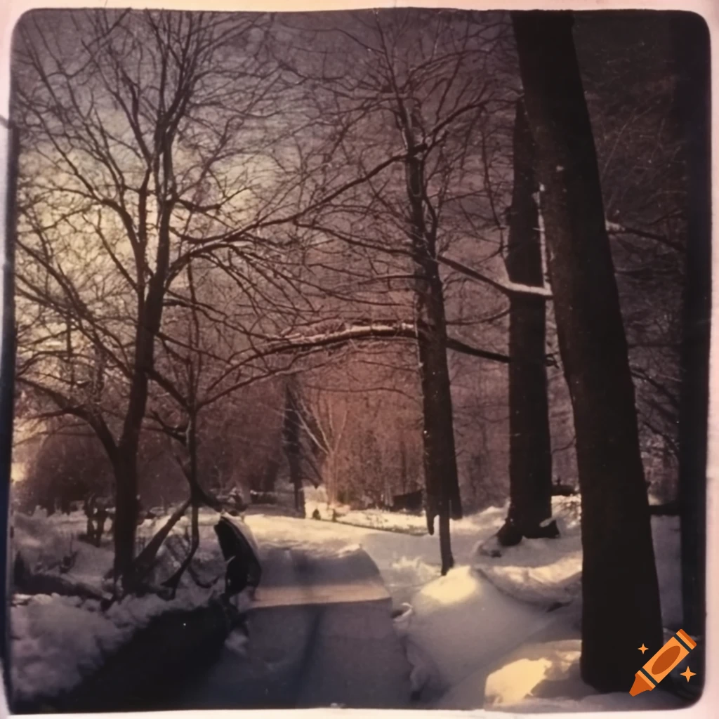 Vintage winter photo captured on a 1970s polaroid (1934 autochrome) on ...