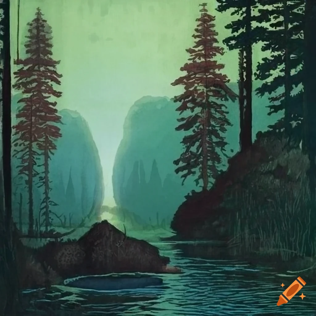 Intricate 2D landscape with Native Salish and Russian fairytale motifs ...