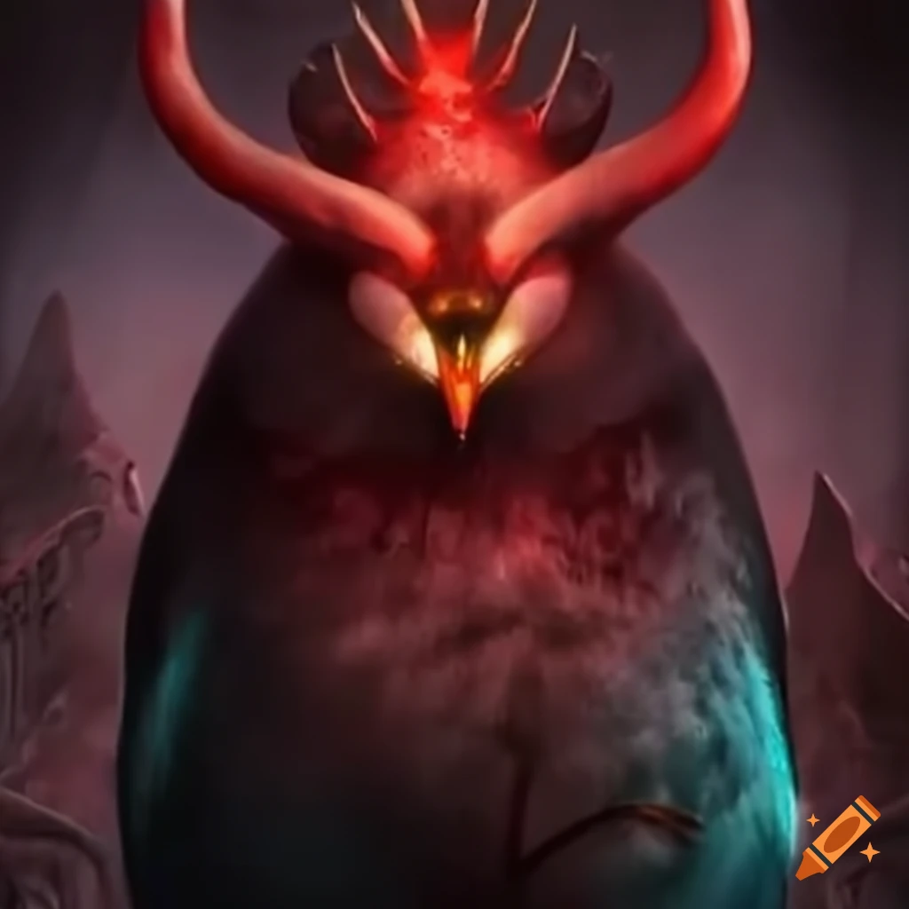 Emperor penguin with devil horns in a frozen hell on Craiyon