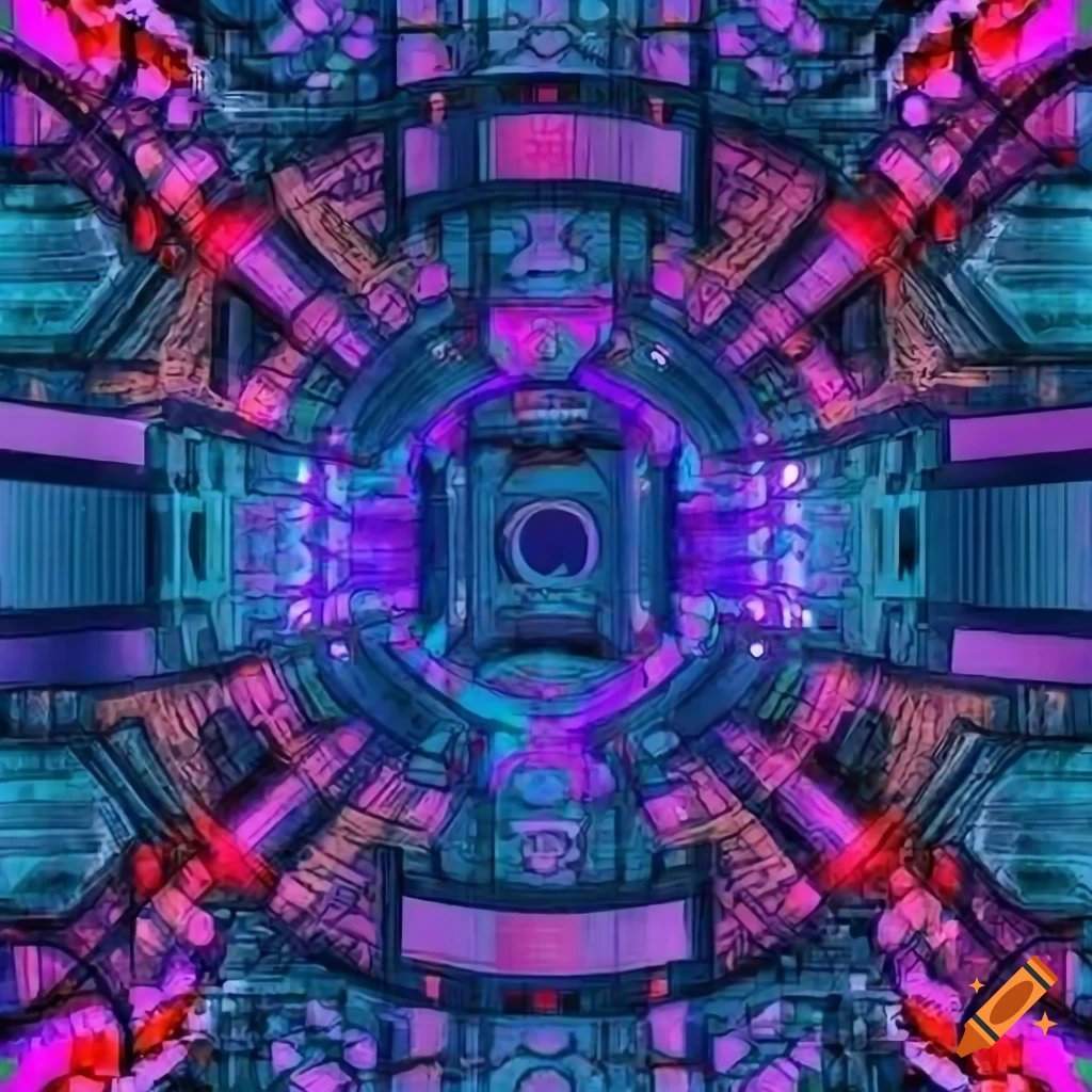 Seamless texture of a futuristic temple in a moebius illustration on ...