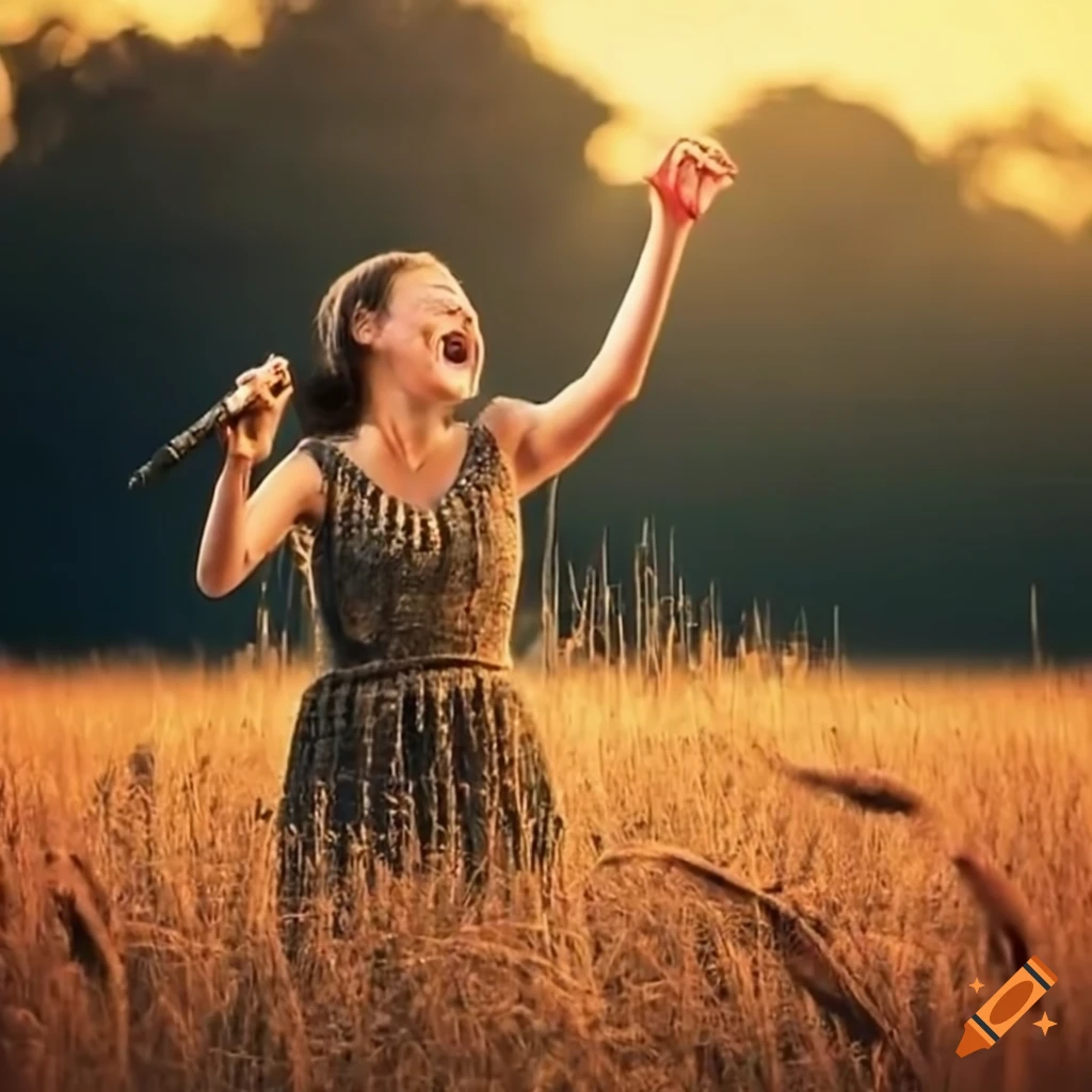 Person singing happily in a field on Craiyon