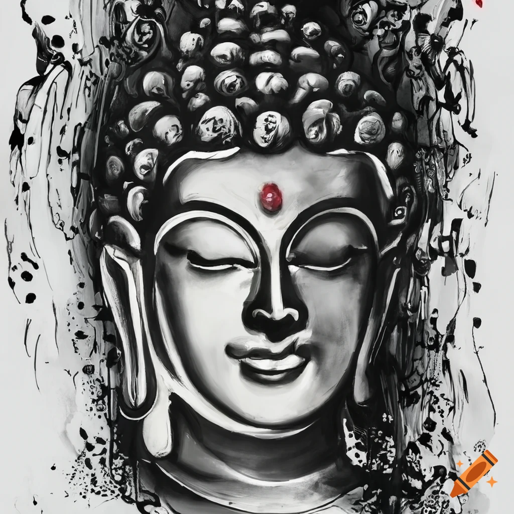 Ink painting of dignified buddha on white background on Craiyon