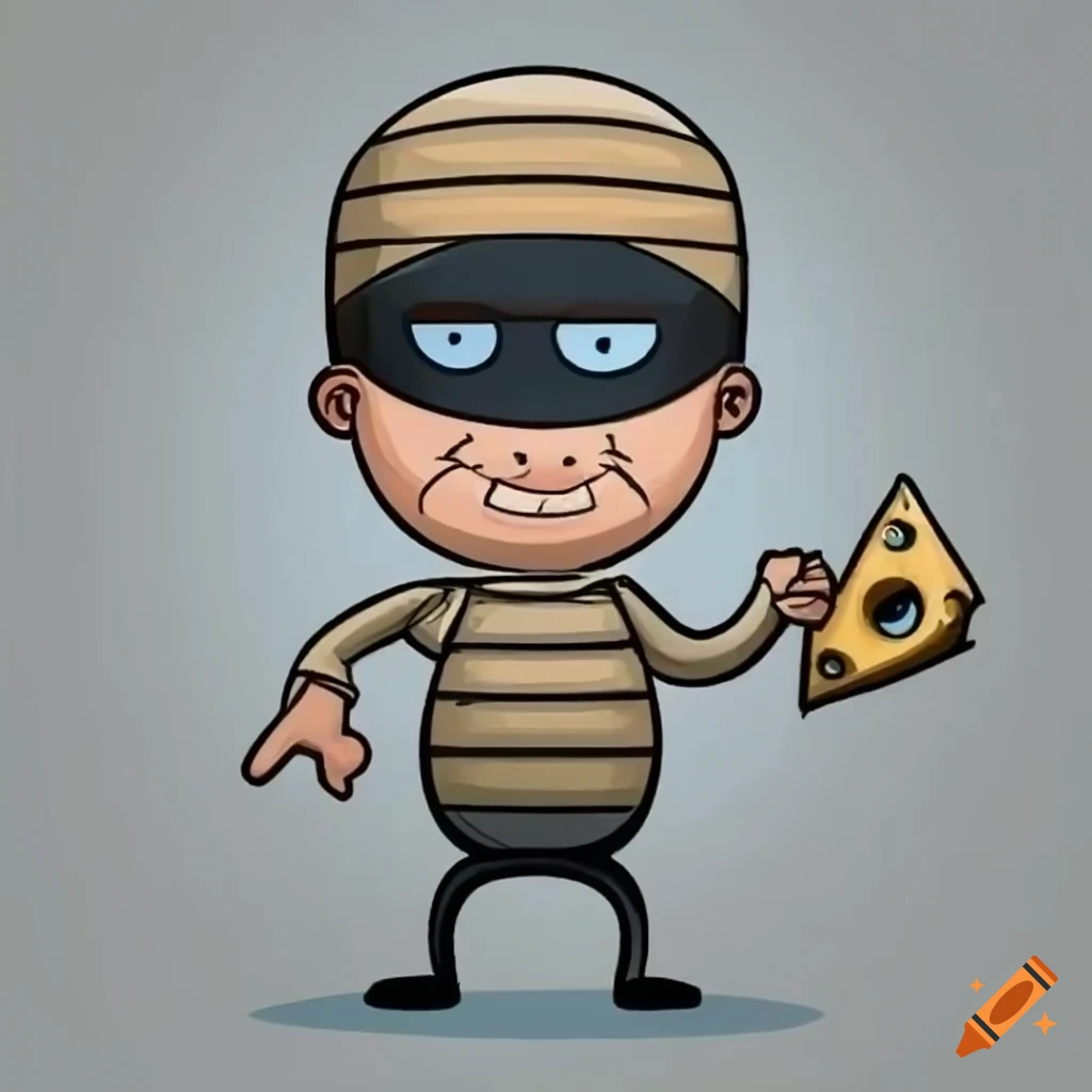 Cartoon burglar stealing cheese on Craiyon