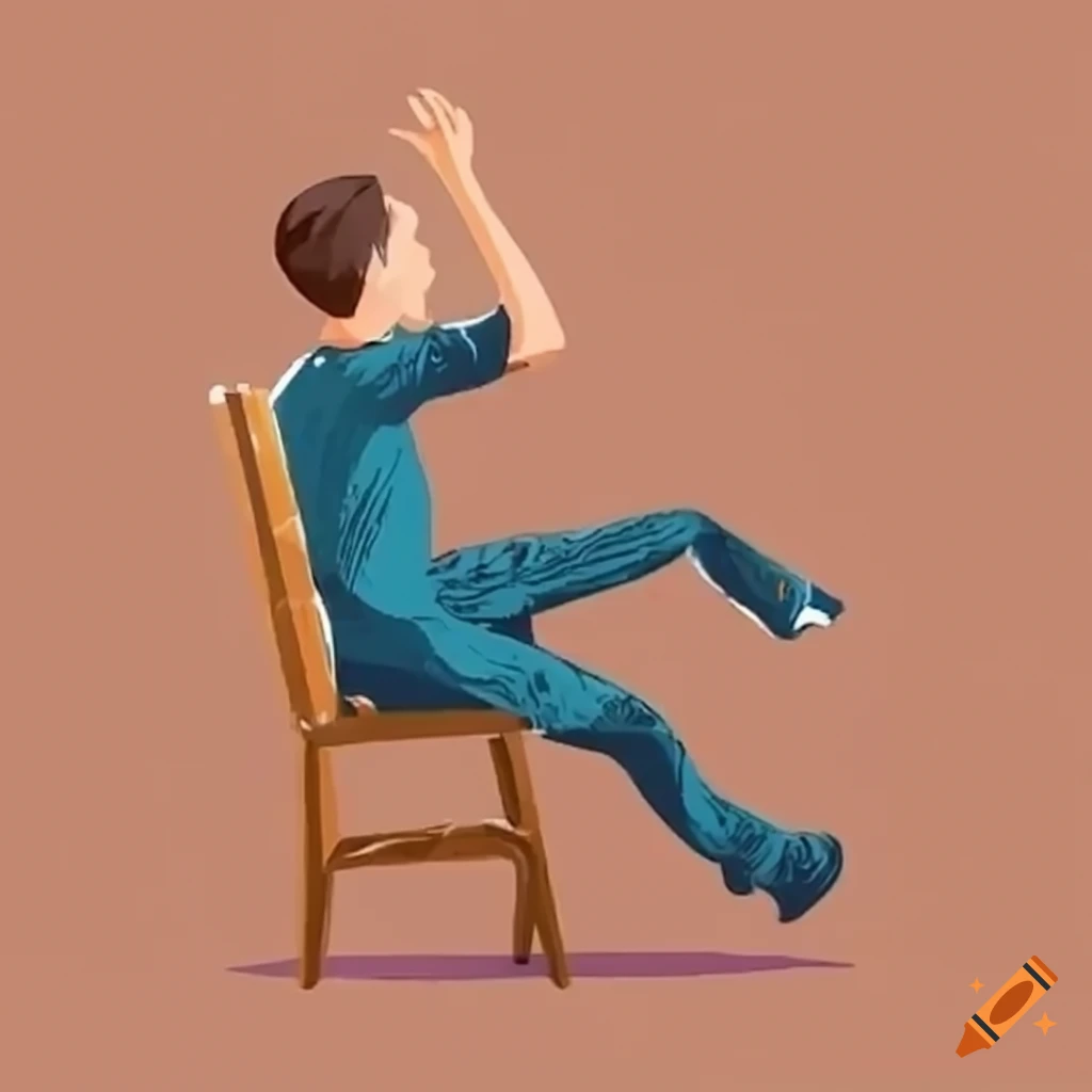 Person falling from a wooden chair in an office on Craiyon