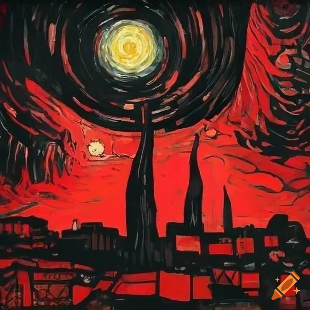 Red and black reinterpretation of Starry Night by Vincent Van Gogh in ...
