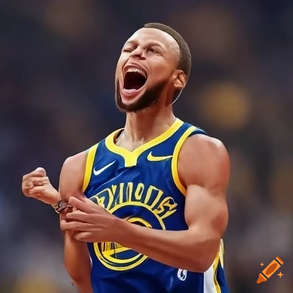 Stephen curry celebrating a three-pointer in a packed arena on Craiyon