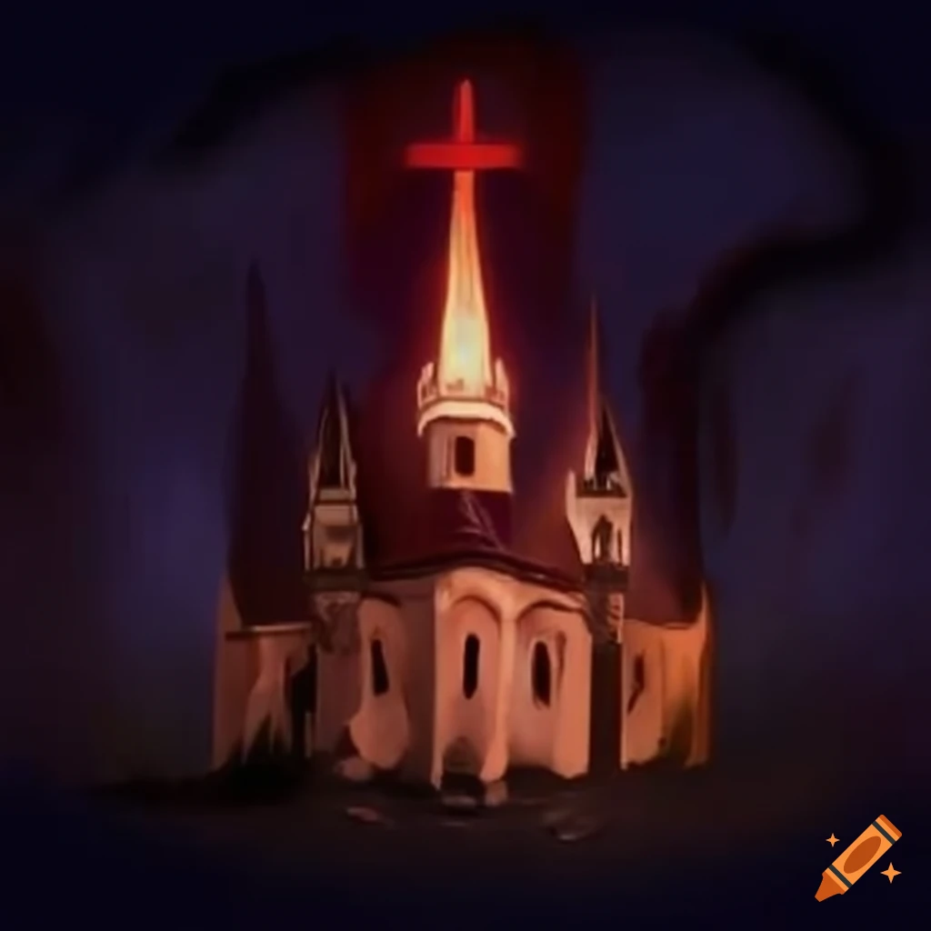 Representation of a battle between good and evil at a church on Craiyon