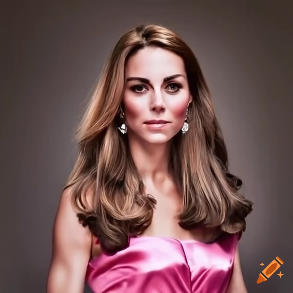 Princess kate in pink satin blouse and skirt on Craiyon