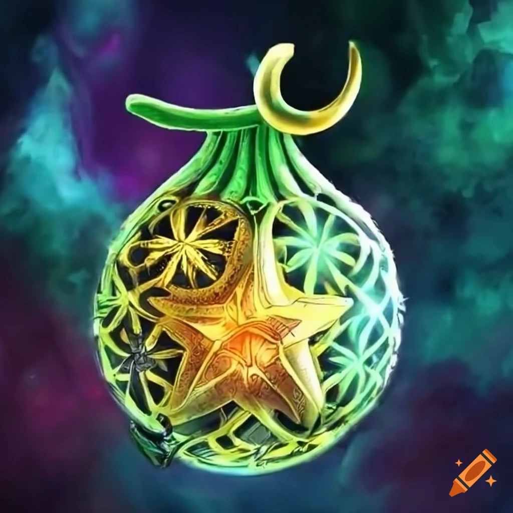 One piece anime style devil fruit with golden star patterns on Craiyon