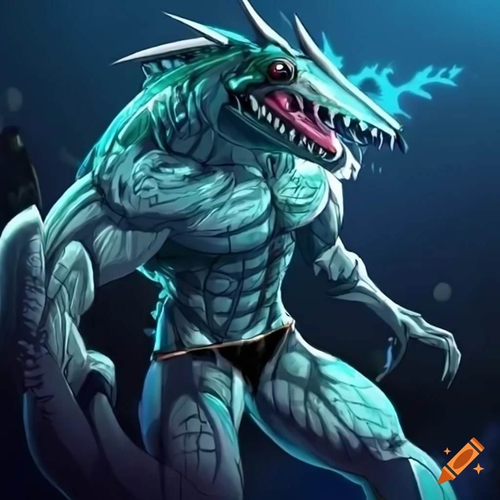 Hybrid barracuda character with chiseled features and toned body in ...