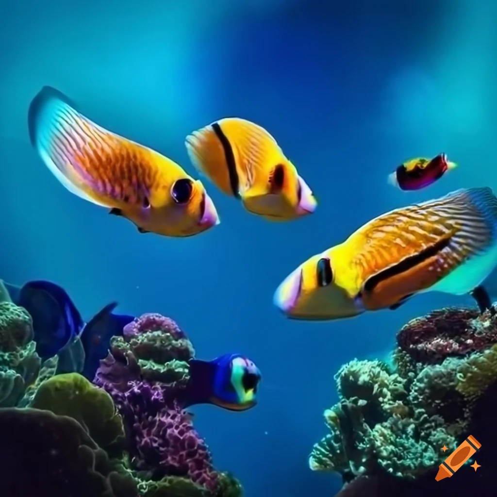 Group of exotic fish in mesmerizing underwater micro photography on Craiyon