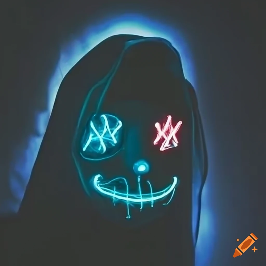 Person wearing led mask with smiley face on Craiyon