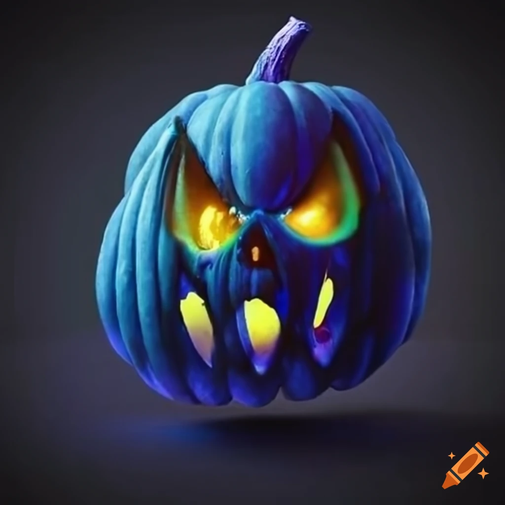 Sinister blue pumpkin on Craiyon