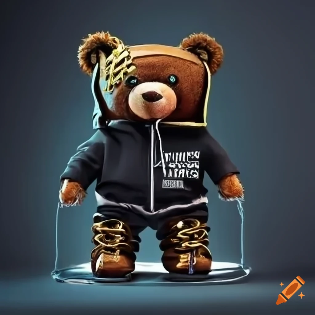 Futuristic hip hop rapper teddy bear with black hoodie and gold chain ...