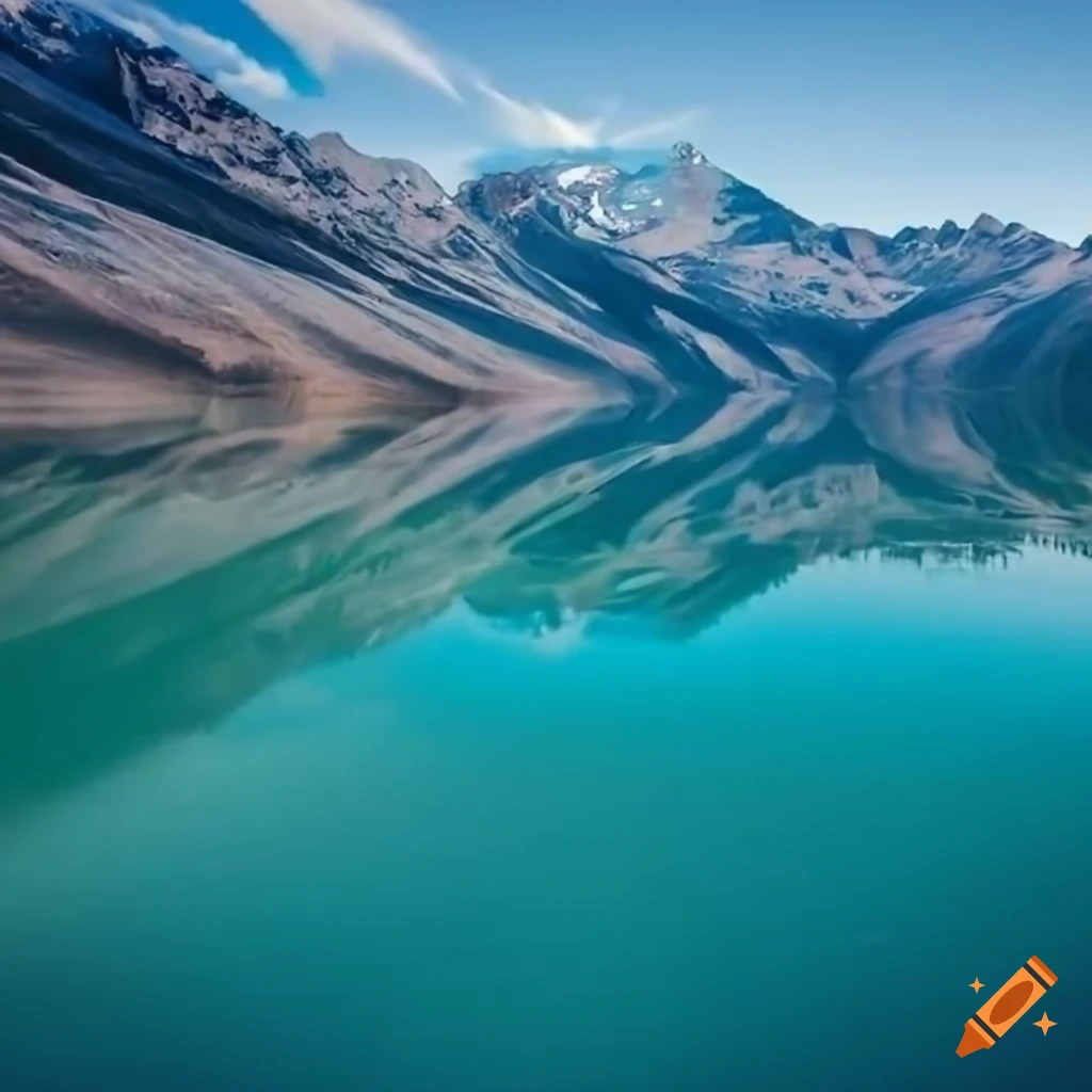 Peaceful glacial lake reflecting azure sky on Craiyon