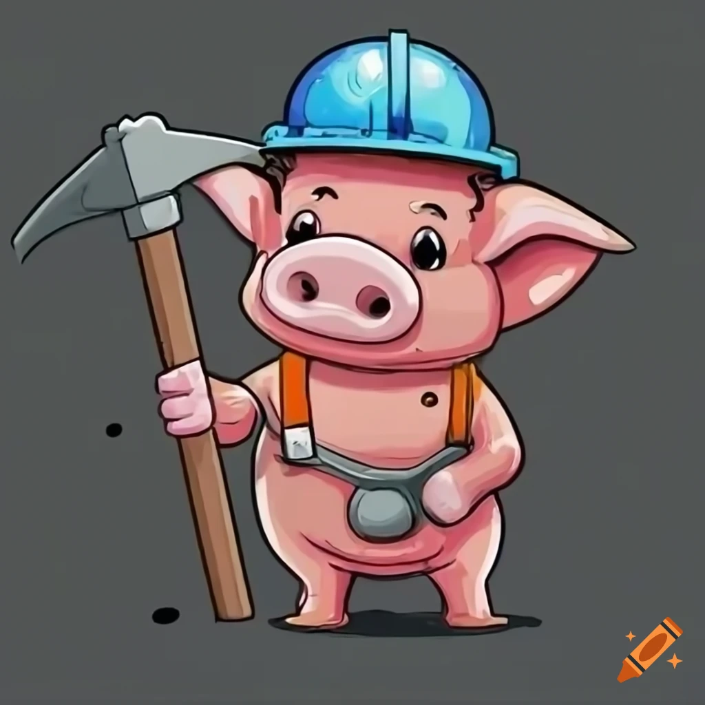 Hardworking pig with a pickaxe in a diamond mine wearing a miner's ...