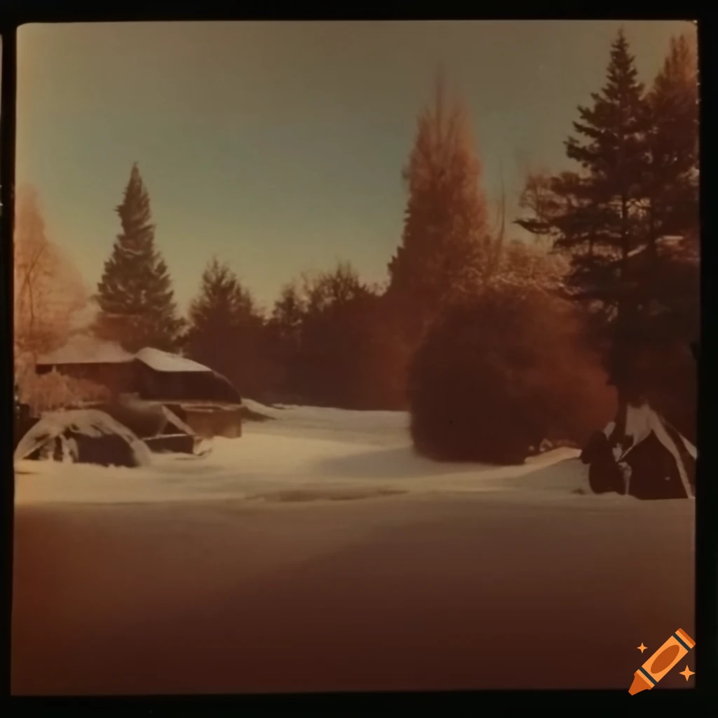 Vintage winter scene captured on 1970s polaroid (1934 autochrome) on ...