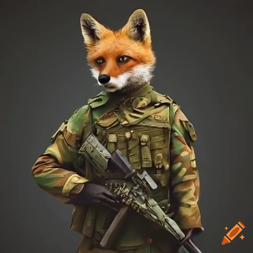 Fox in army attire on Craiyon