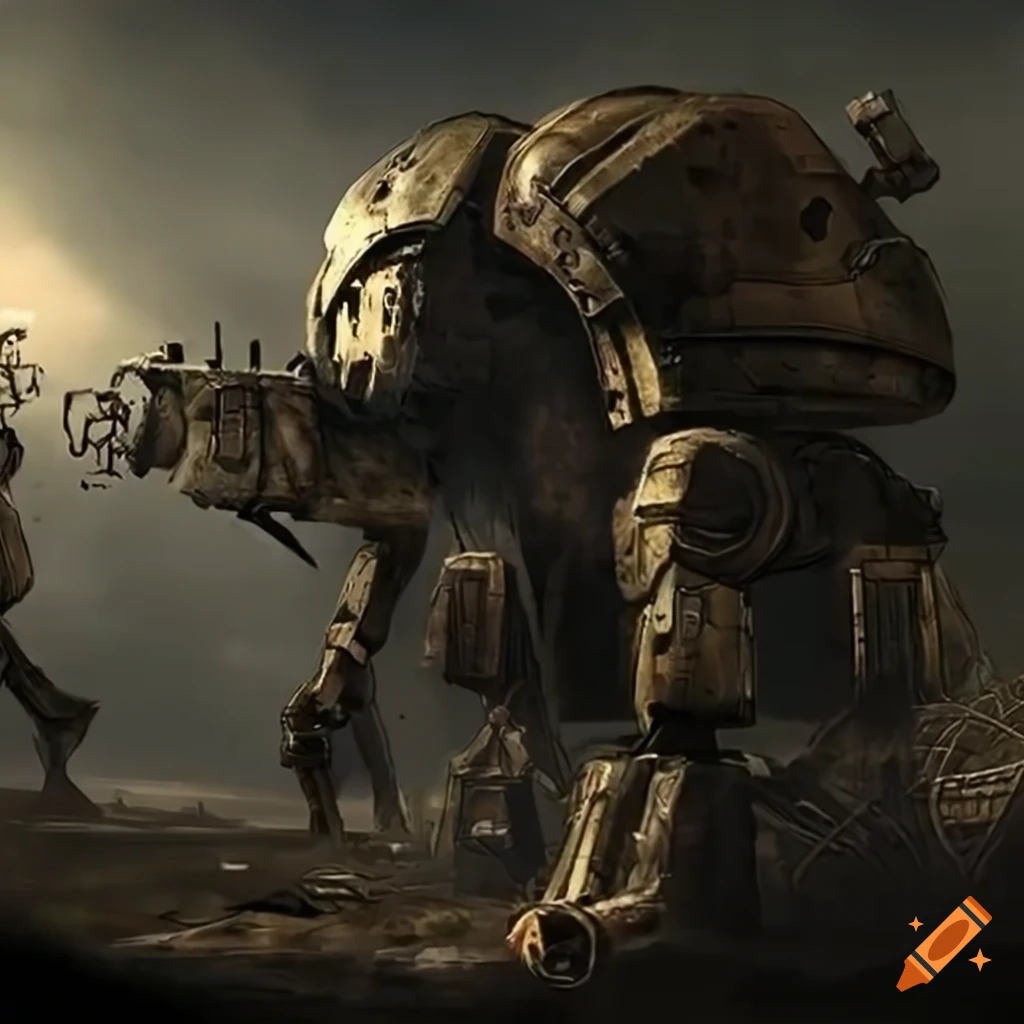 Futuristic robots in early ww1 setting preparing for a showdown in no ...