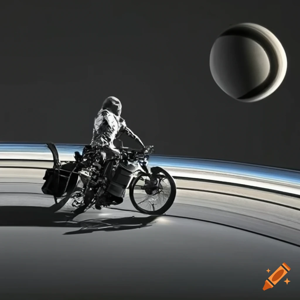 Motorcycle riding on the rings of saturn on Craiyon